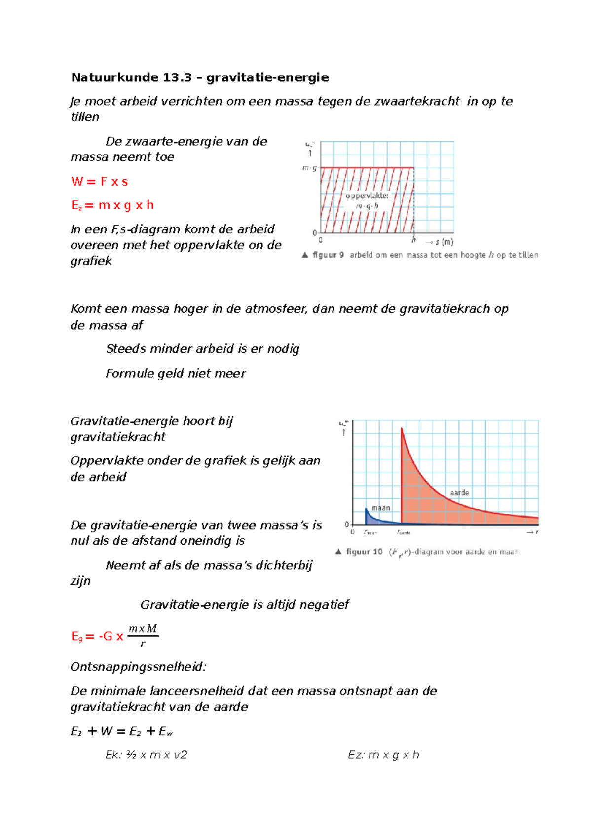 Natuurkunde 13 - Gravitatie-energie Samenvatting en Formules - Studeersnel