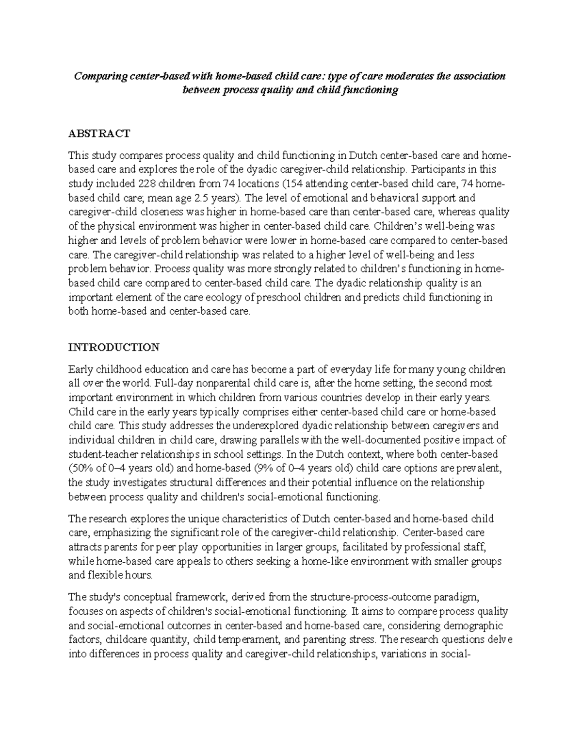 DEV- Psych-RRL - developmental psychology - Comparing center-based with ...