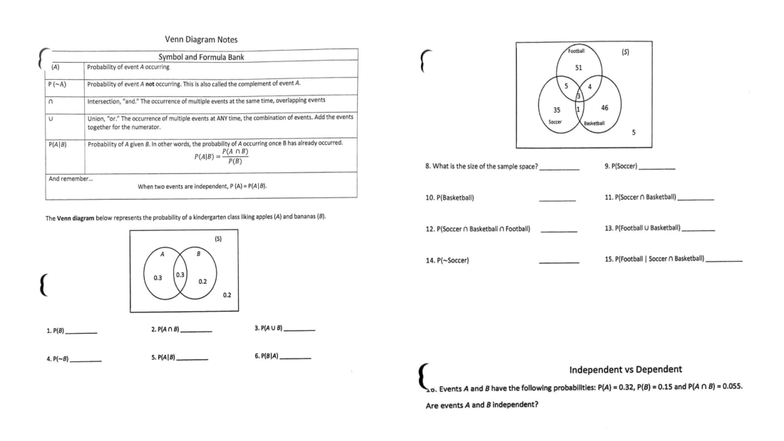 Venn Diagram Notes for Probability (S) and Events (A) - Studocu