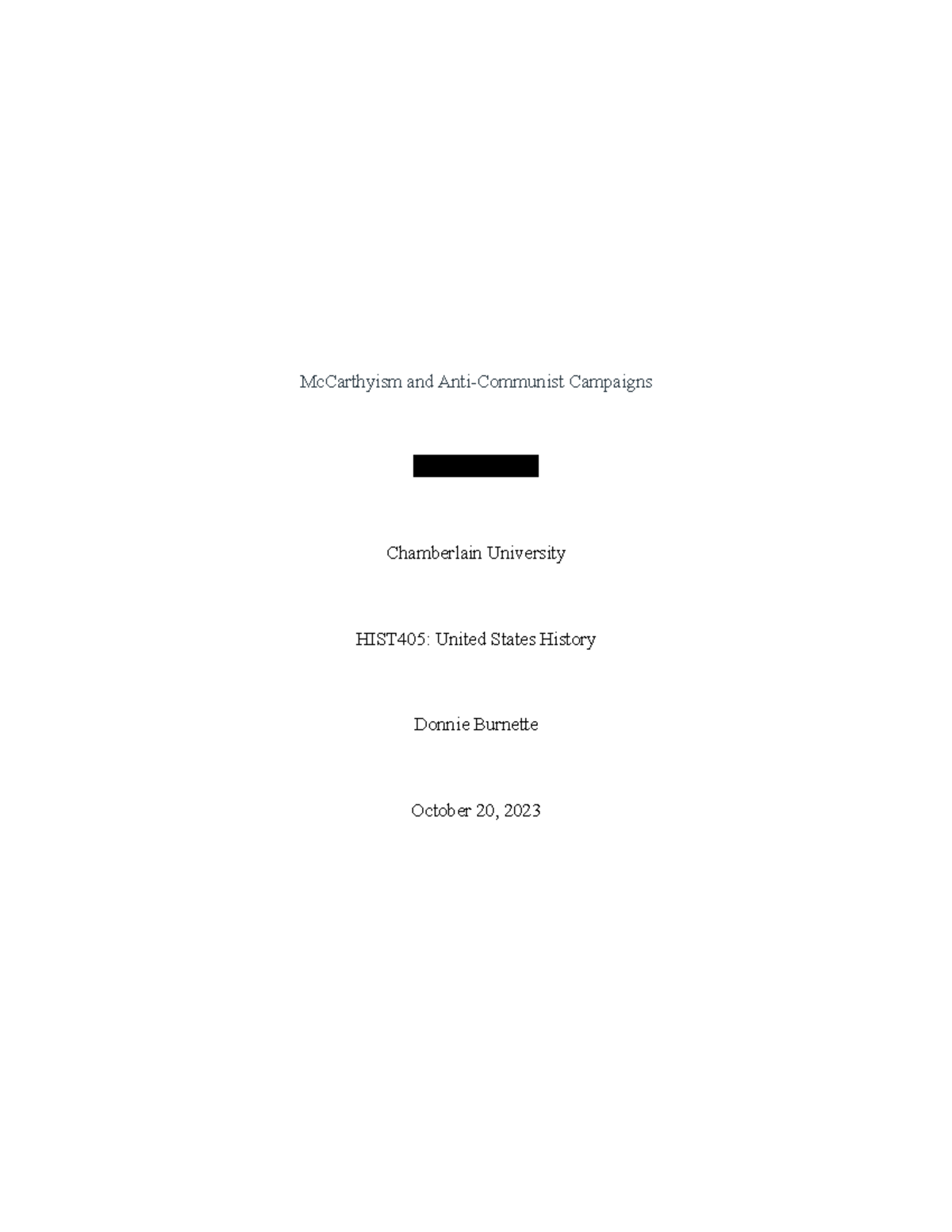 HIST405 Case Study: McCarthyism and the Red Scare Dynamics - Studocu