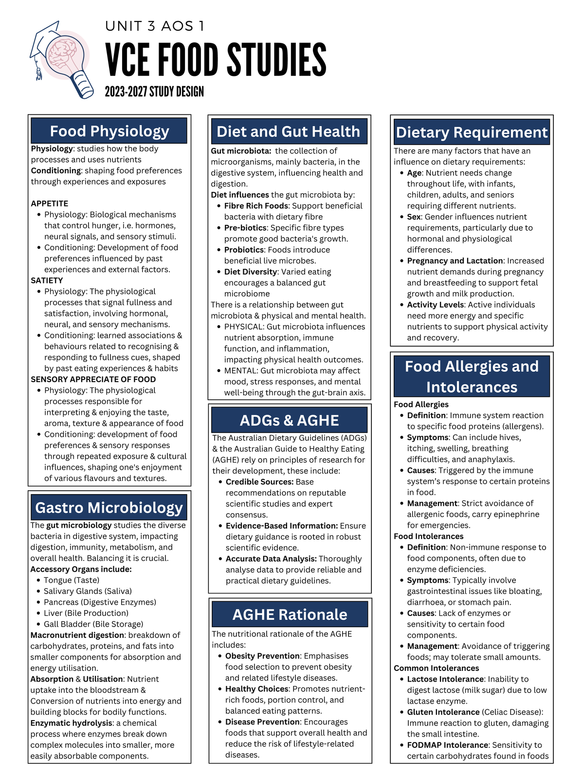 VCE 3 4 Food Studies Summary Notes: Diet, Gut Health & Sustainability ...