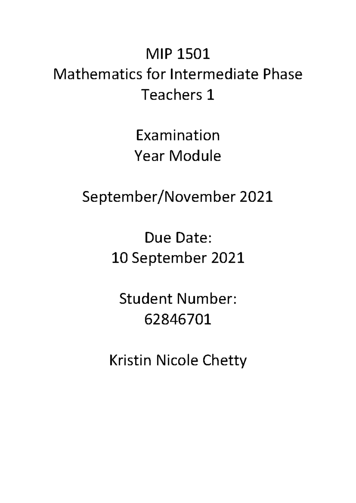 MIP 1501 Mathematics for Intermediate Phase Teachers 1 Exam Notes - Studocu