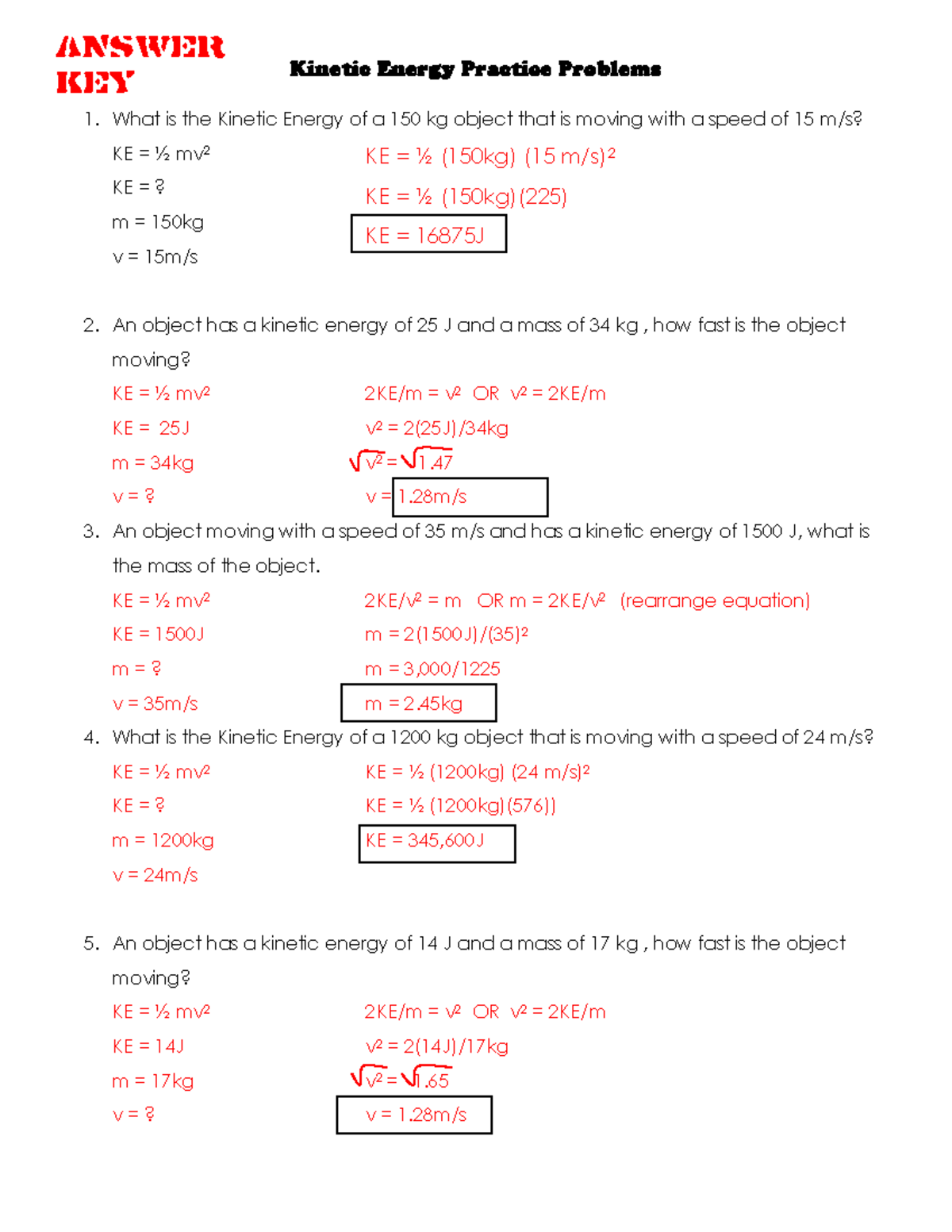 Kinetic-energy - Worksheet - Kinetic Energy Practice Problems What is ...