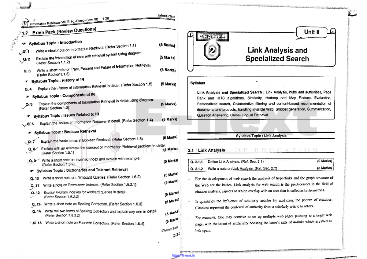 Unit-2 Link Analysis and Specialized Search (E-next - Bsc. Computer Science - Studocu