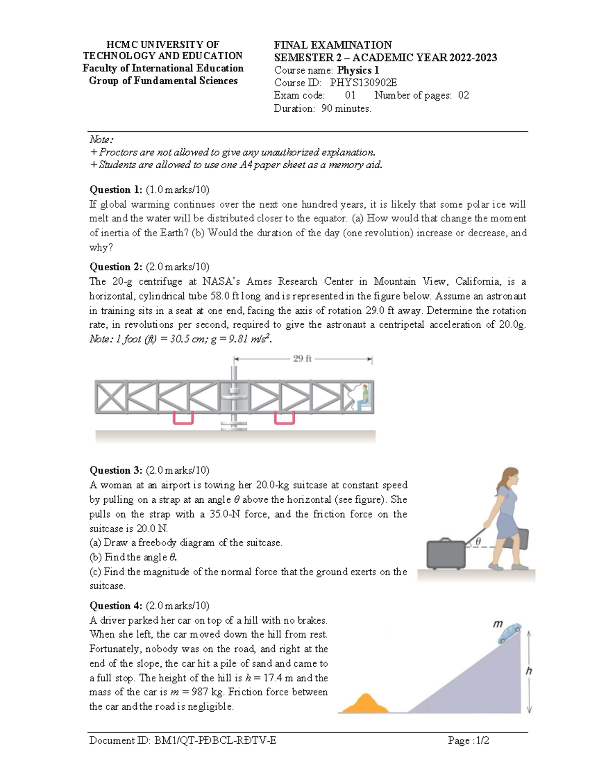 PHYS130902E Final Exam: Physics 1 - Semester 2 Review - Studocu