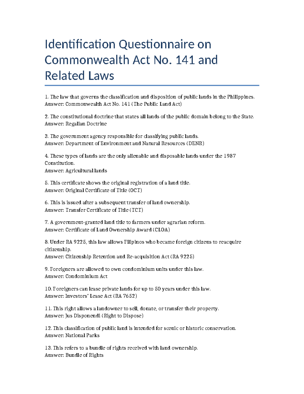 Identification Questionnaire CA141 Complete - Identification ...