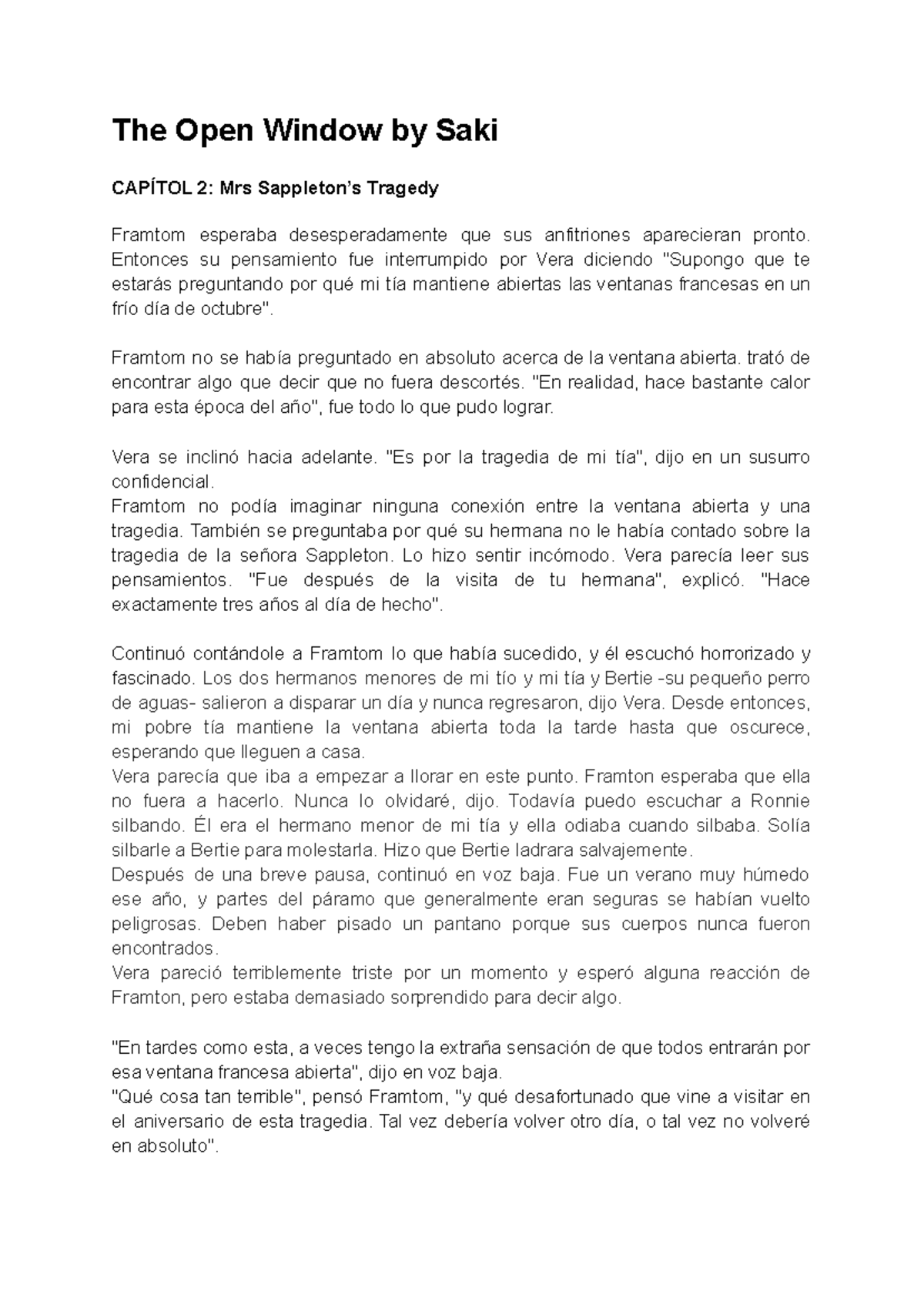 **COURSO 101: "The Open Window" by Saki - An Overview** - Studocu