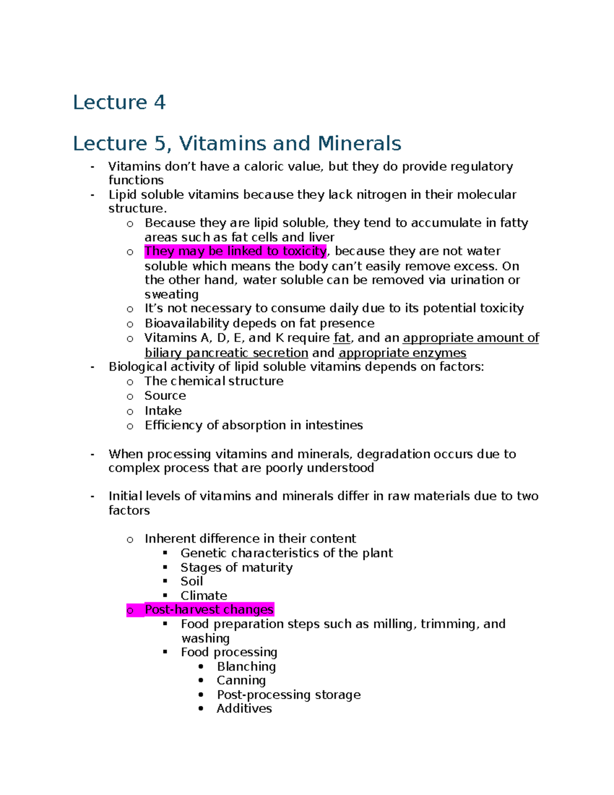 NUT1104[A] - lecture notes on vitamins and minerals - Lecture 4 Lecture ...