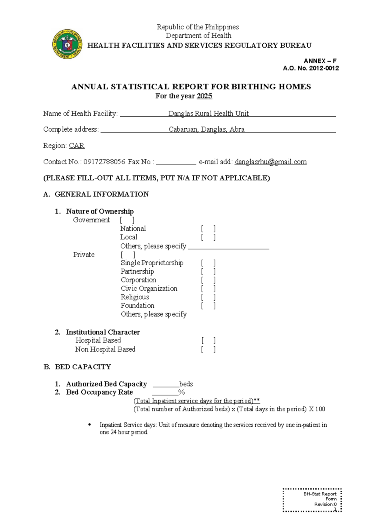 Annual Statistical Report for Birthing Homes (A.O. No. 2025) - Studocu