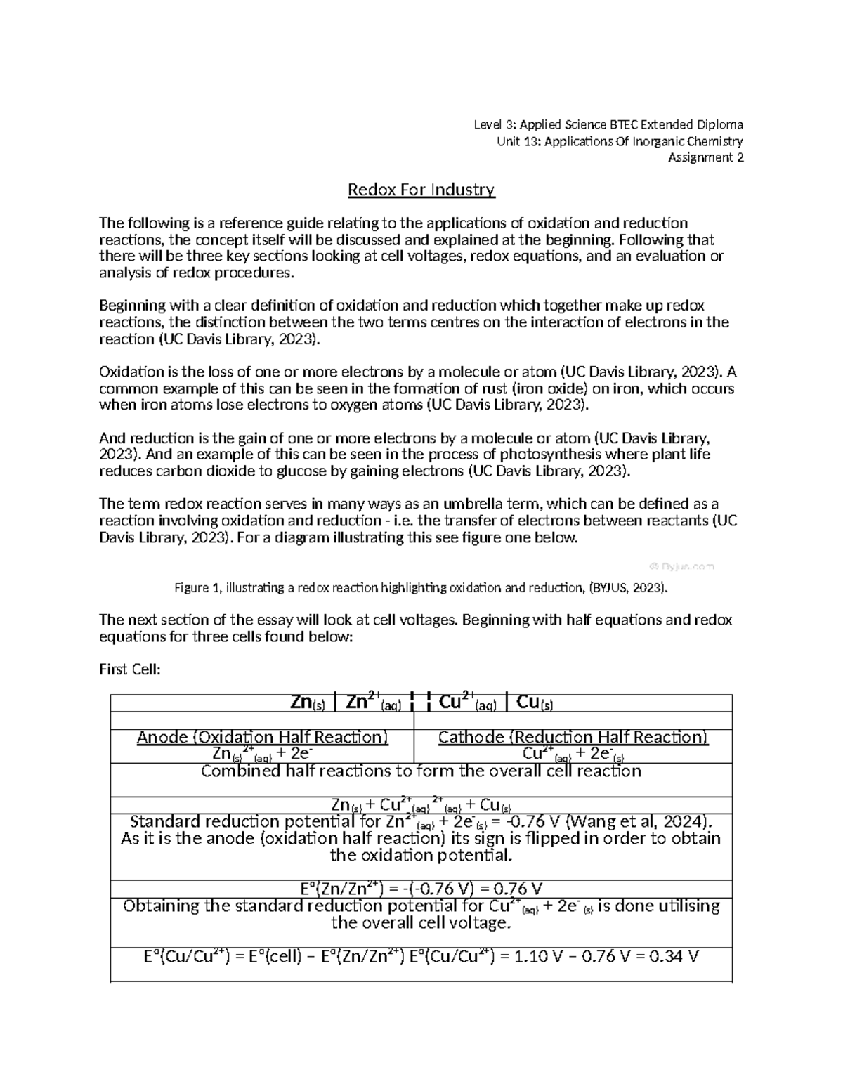 Applied Science BTEC Level 3: Inorganic Chemistry Unit 13 Assignment 2 - Studocu