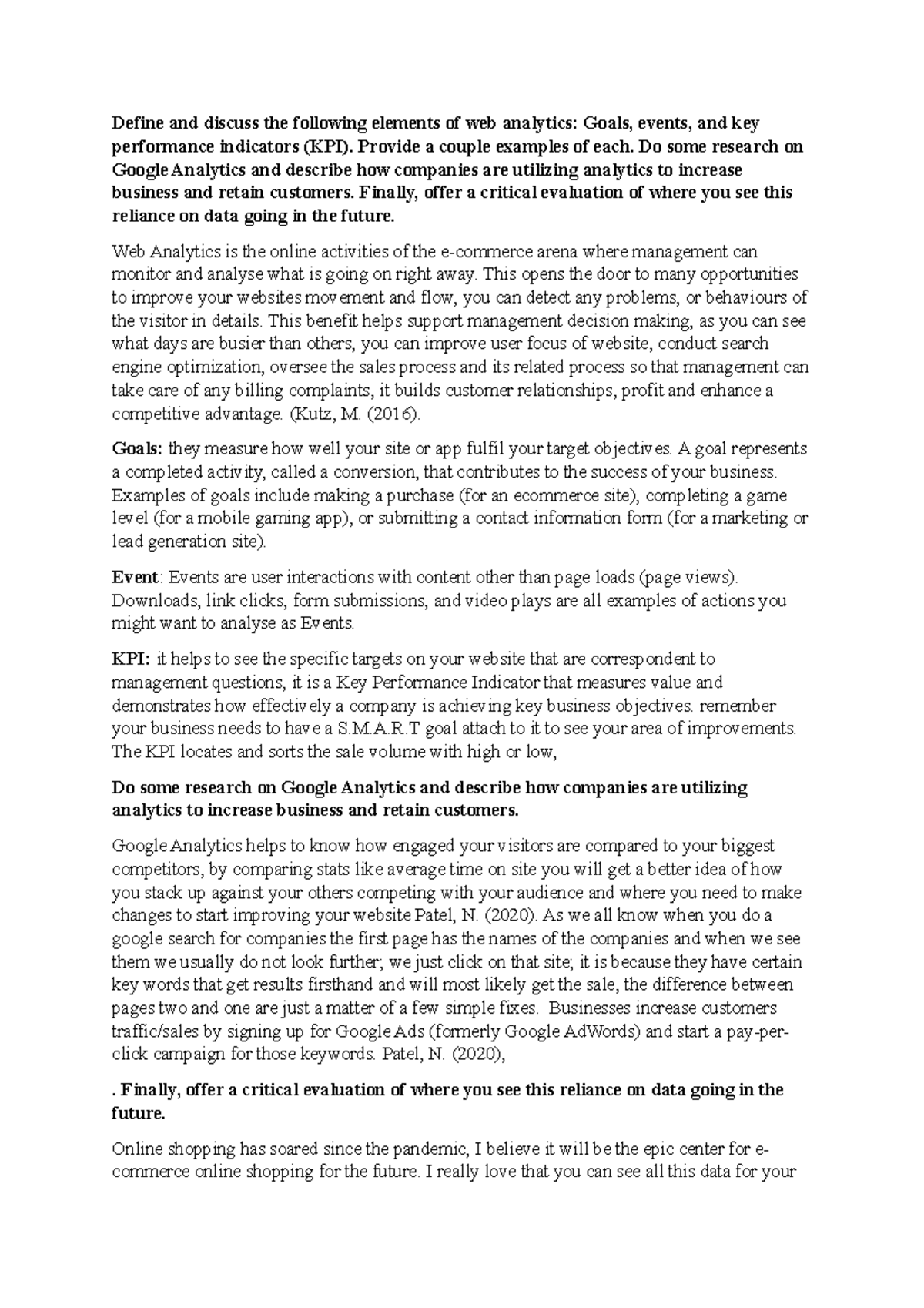 Written unit 4 2202 - Define and discuss the following elements of web analytics: Goals, events ...