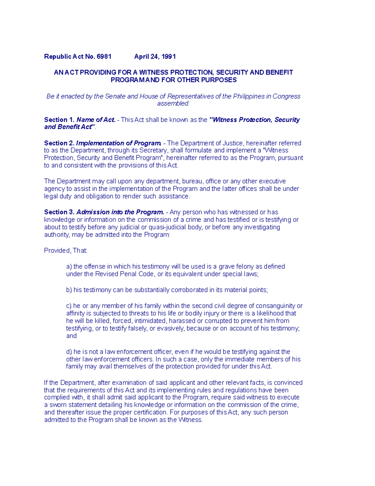 Republic Act No. 6981: The Witness Protection Security & Benefit Act ...