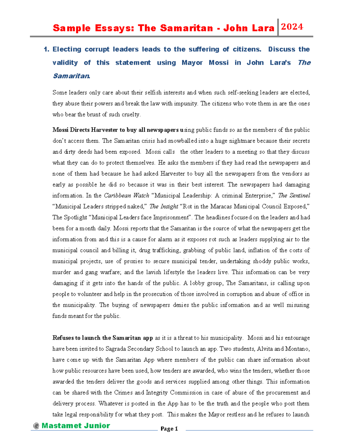 Samaritan Case Study: Corruption and Leadership Failures in Maracas - Studocu