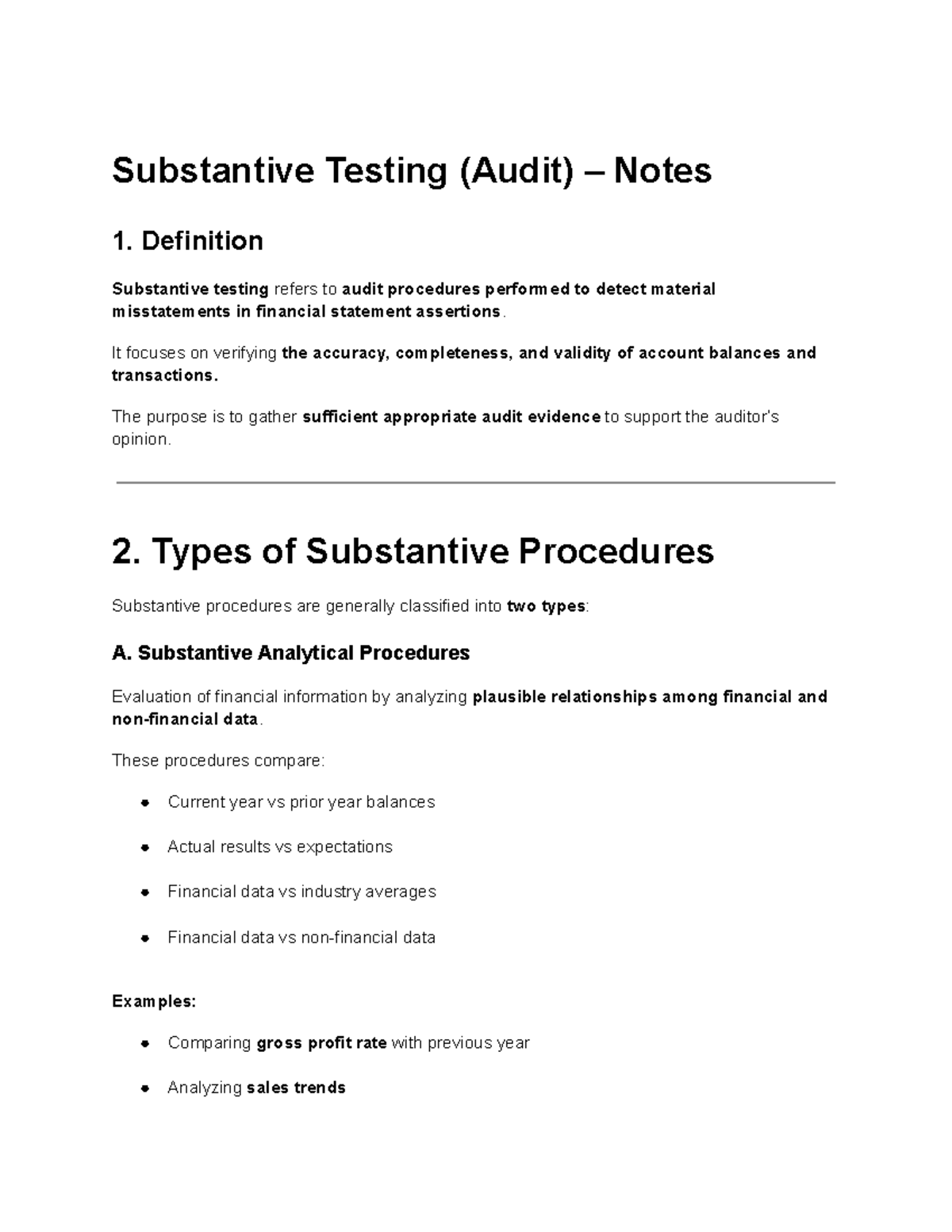 Substantive Testing (Audit) Notes: Procedures & Assertions Overview ...
