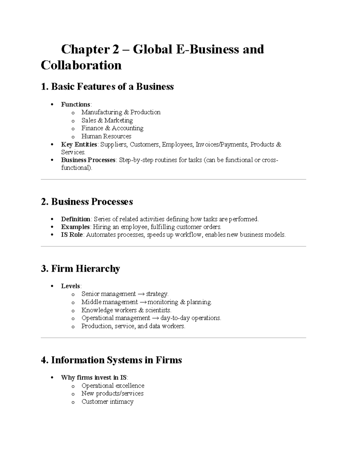 MIS Chapter 2: Global Collaboration & Business Functions Overview - Studocu