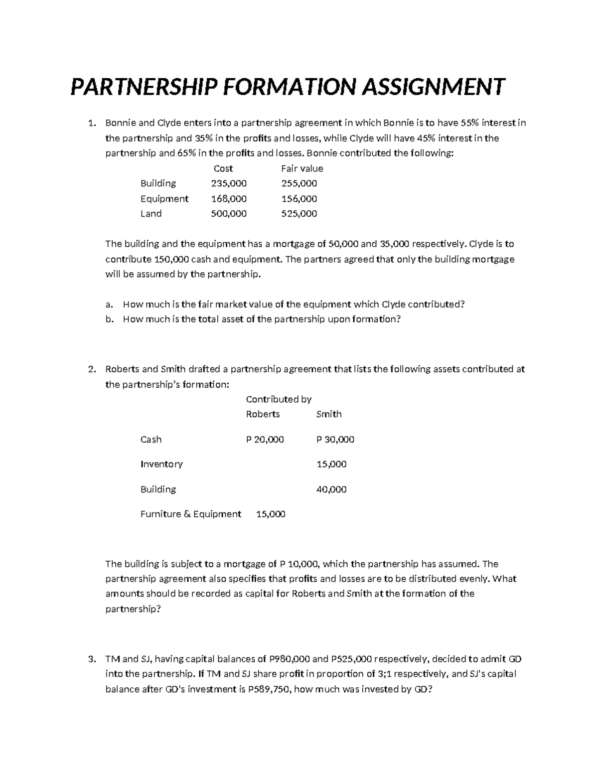 Partnership Formation Assignment: Detailed Analysis & Calculations ...