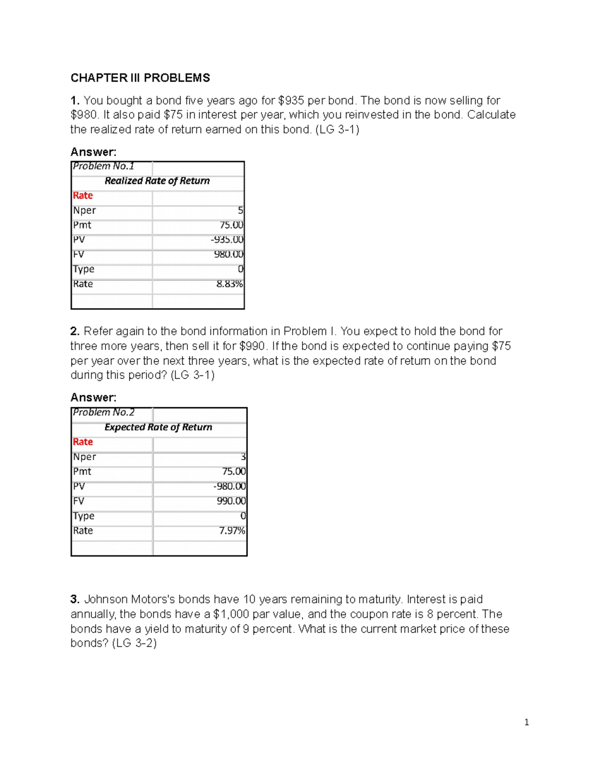 Bond Problems Set - Practice Materials (Finance 301) - Studocu