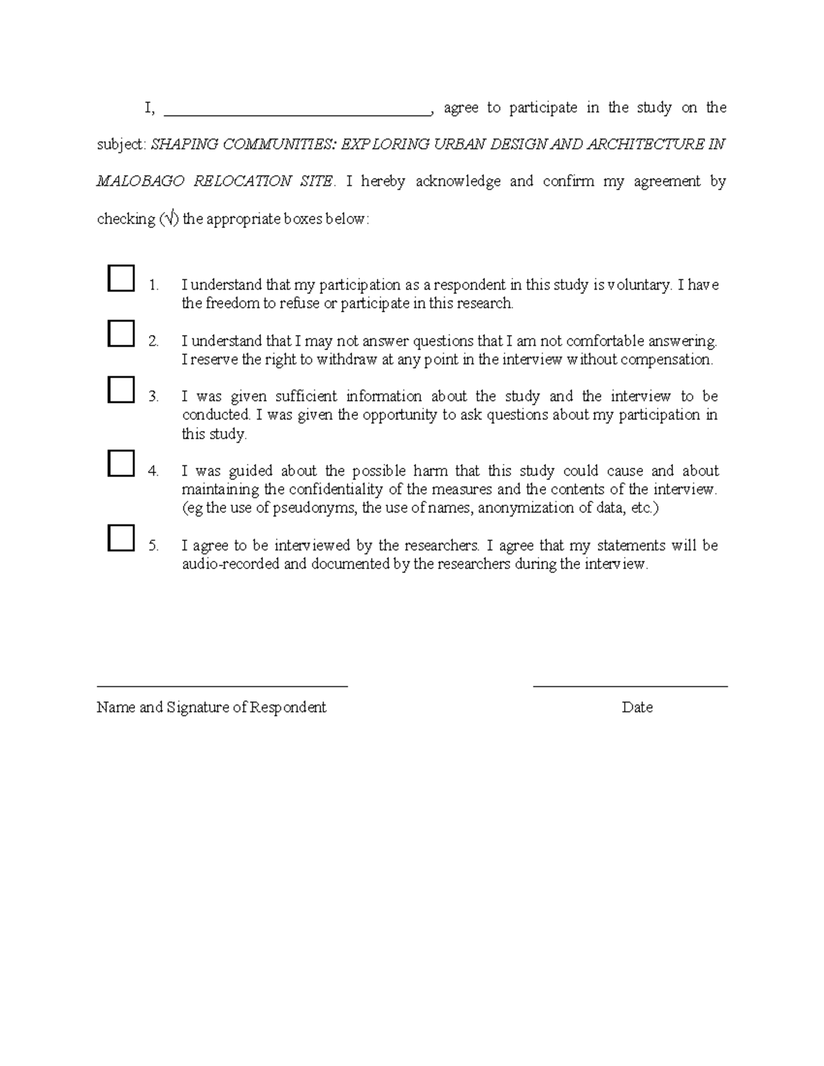 Consent Form and Questions - I ...