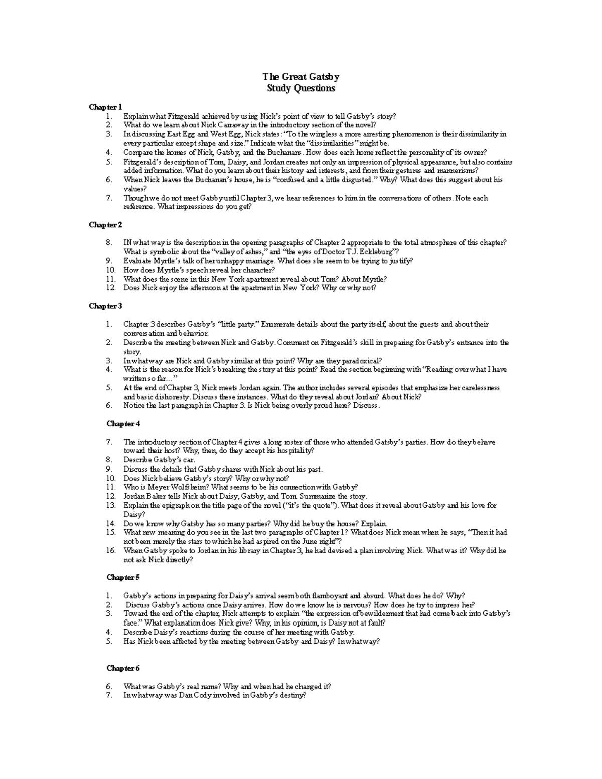 Gatsby Study Questions-1 - The Great Gatsby Study Questions Chapter 1 1 ...
