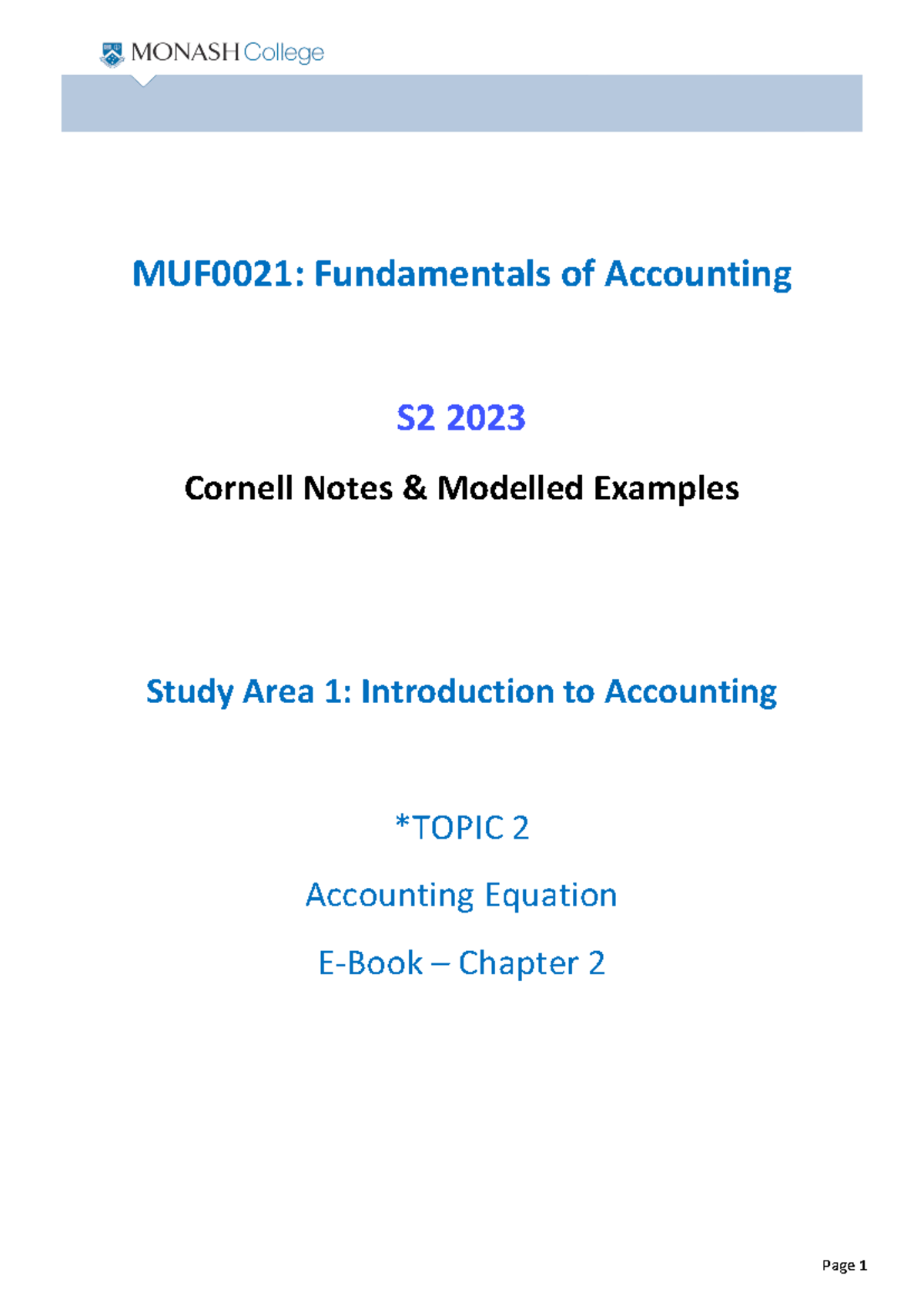 Chapter 2: Cornell Notes on MUF0021 - Fundamentals of Accounting - Studocu