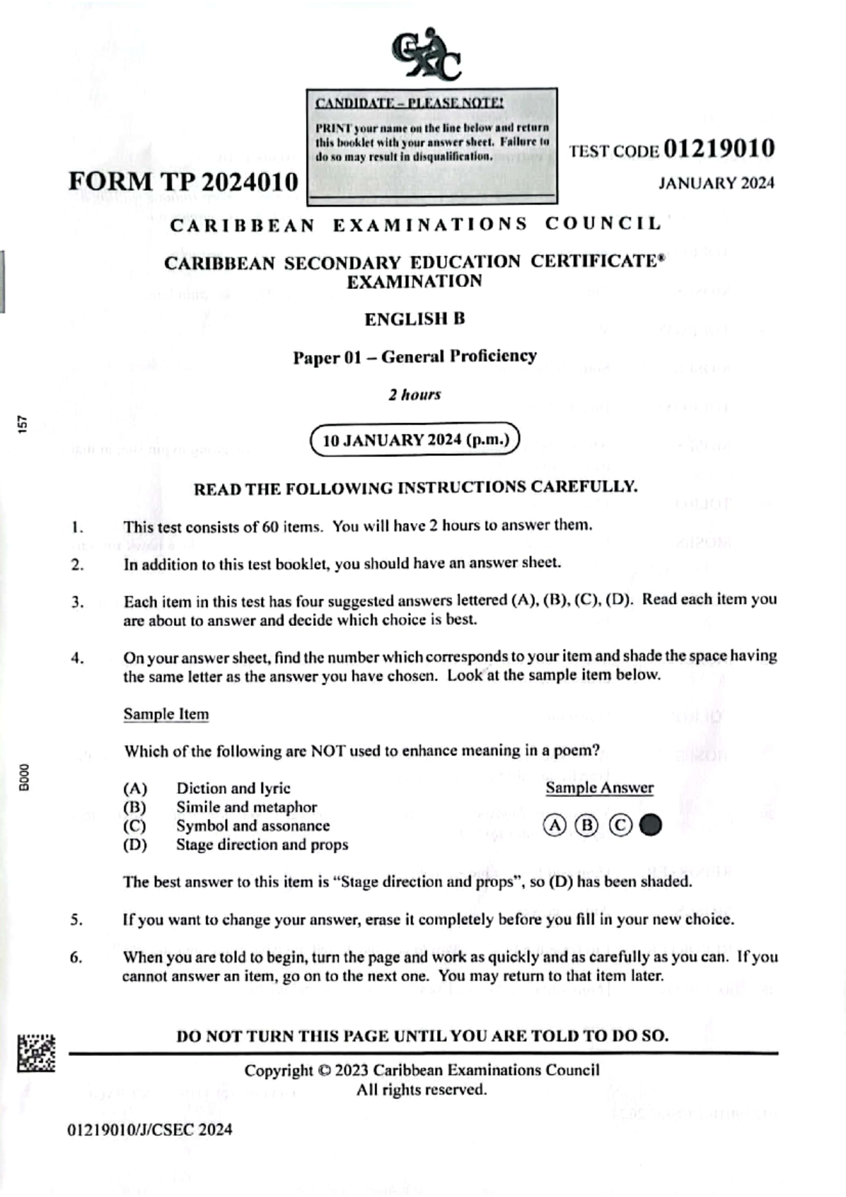 CSEC English B P01 Jan 2024 Exam Prep Guide 240119 114253 - Studocu