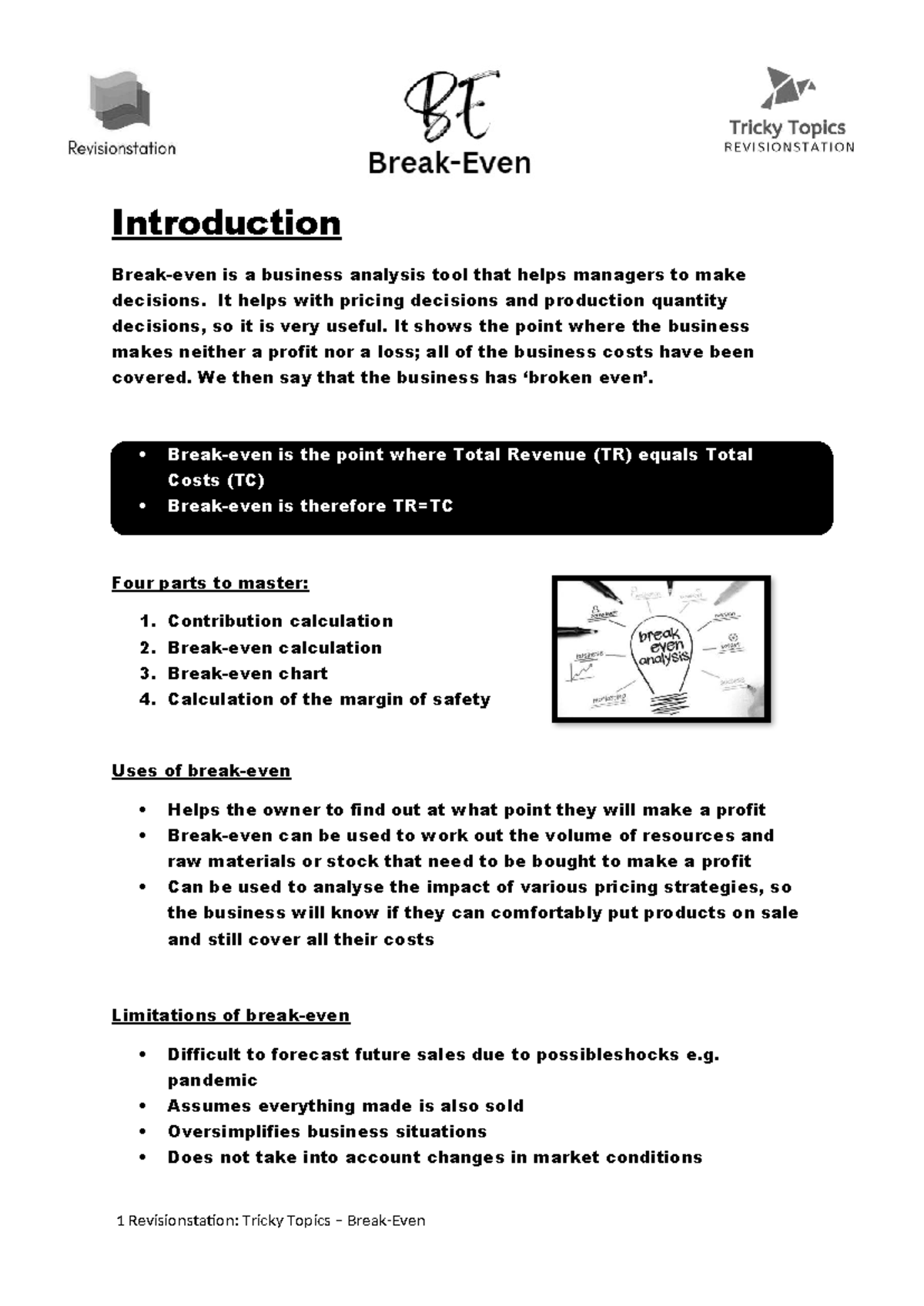 Break EVEN Questions Booklet: Mastering Contribution Analysis - Studocu