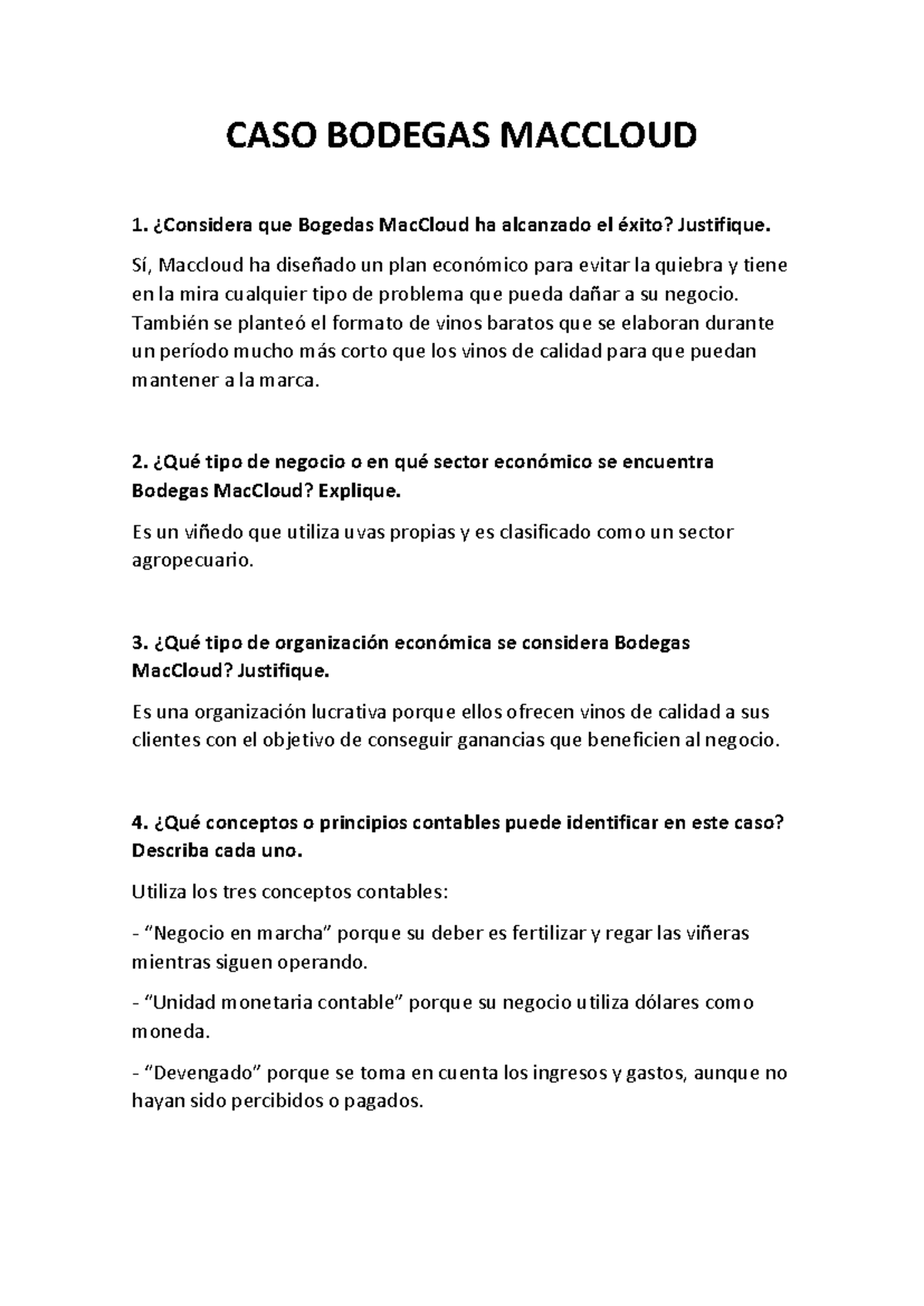 CASO de las Bodegas Maccloud harvard - CASO BODEGAS MACCLOUD 1 ...