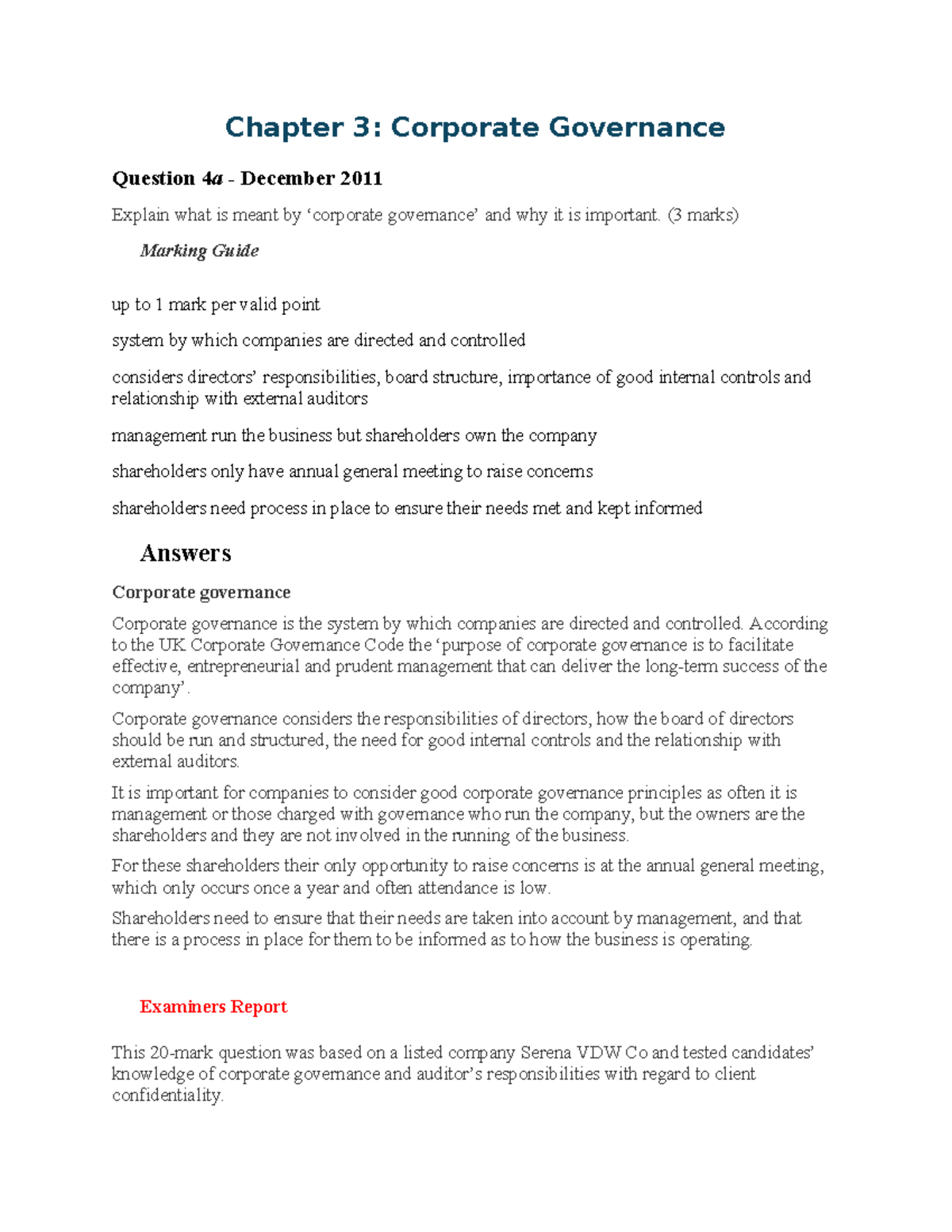 Chapter 3: Corporate Governance Questions and Insights - Studocu