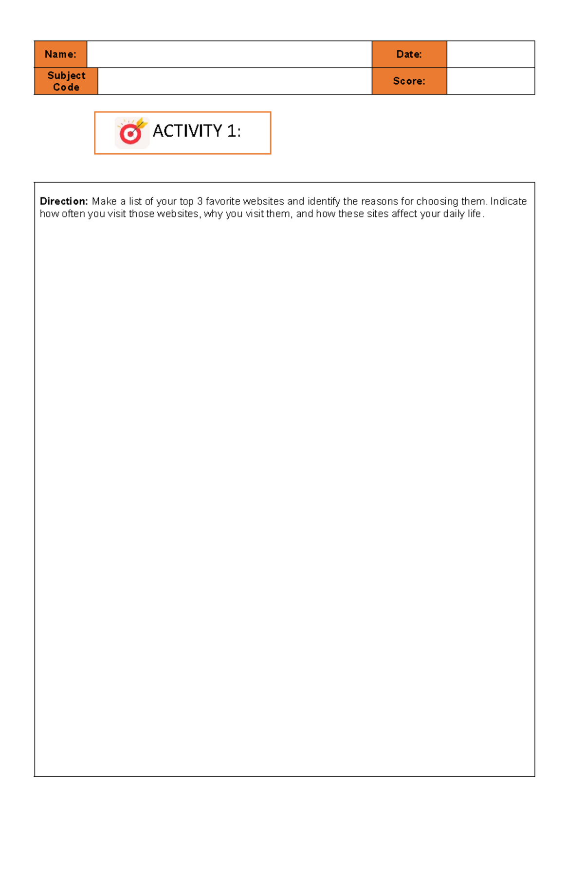 PDF document 4 - Tutorial - ACTIVITY 1: Name: Date: Subject Code Score ...