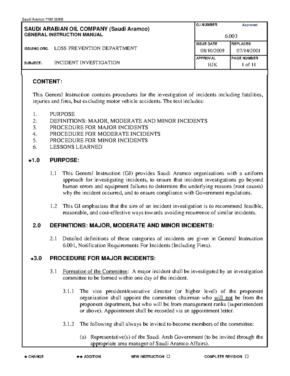 Saudi Aramco 7180 G.I. 6.003 Incident Investigation Procedures - Studocu