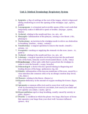[Solved] Unit 2 Medical Terminology Respiratory System Within the ...