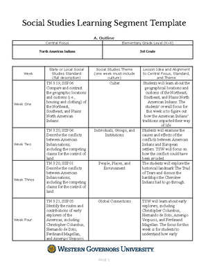 Social Studies Learning Segment Template - Outline Central Focus ...
