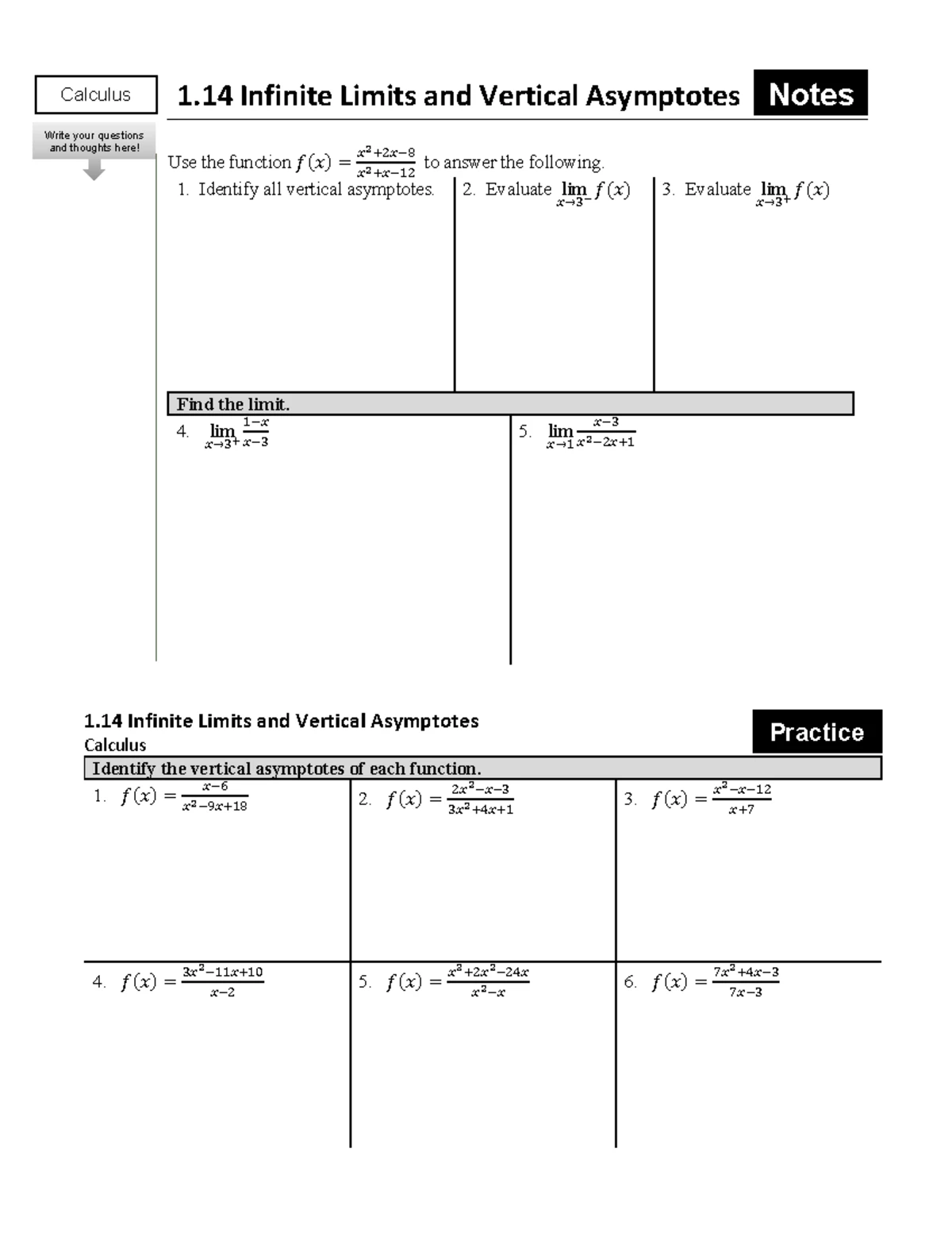 Calc MATH 101 Mid-Unit 1 Review - Limits and Key Concepts - Studocu