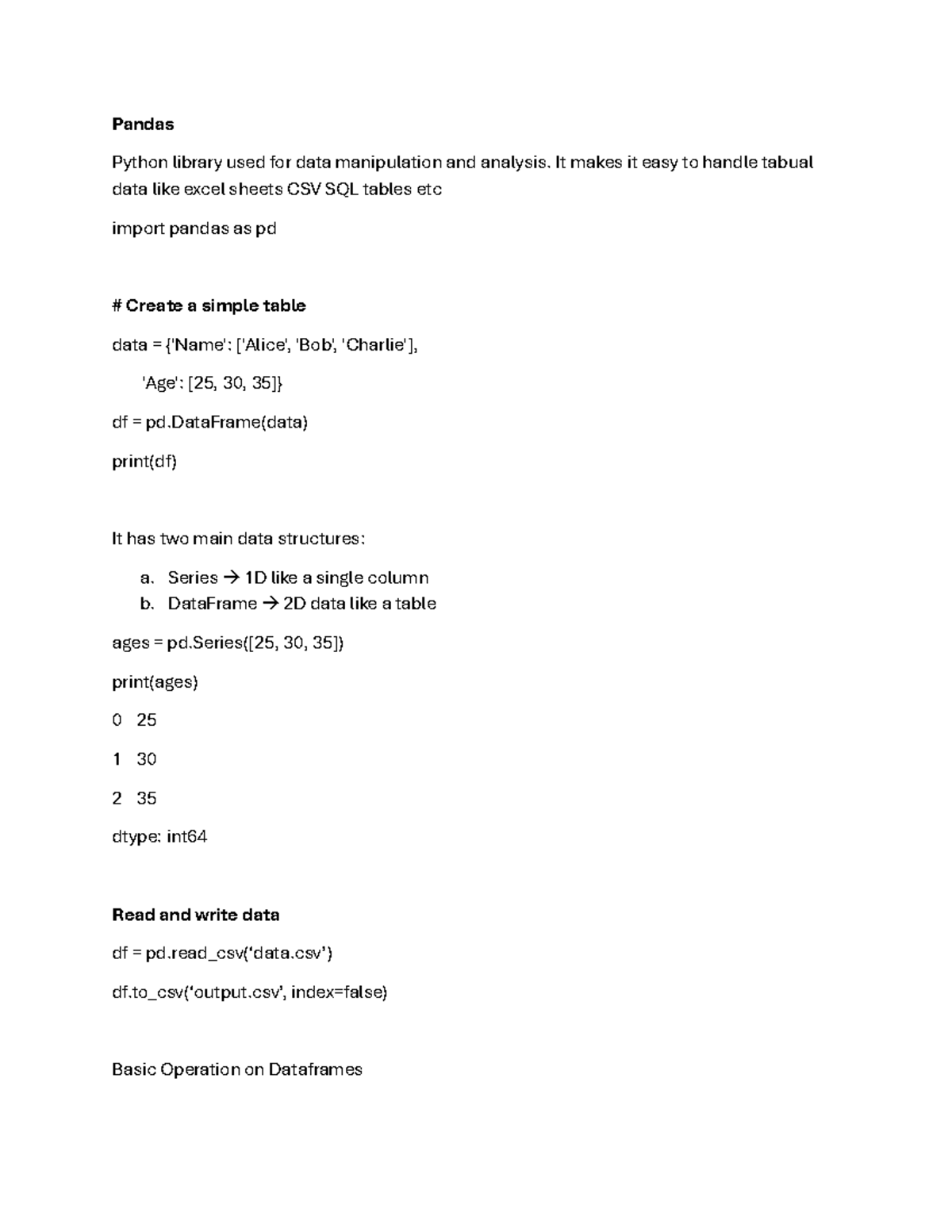 Pandas (CS101) Final Exam Study Notes: Data Manipulation & Analysis ...
