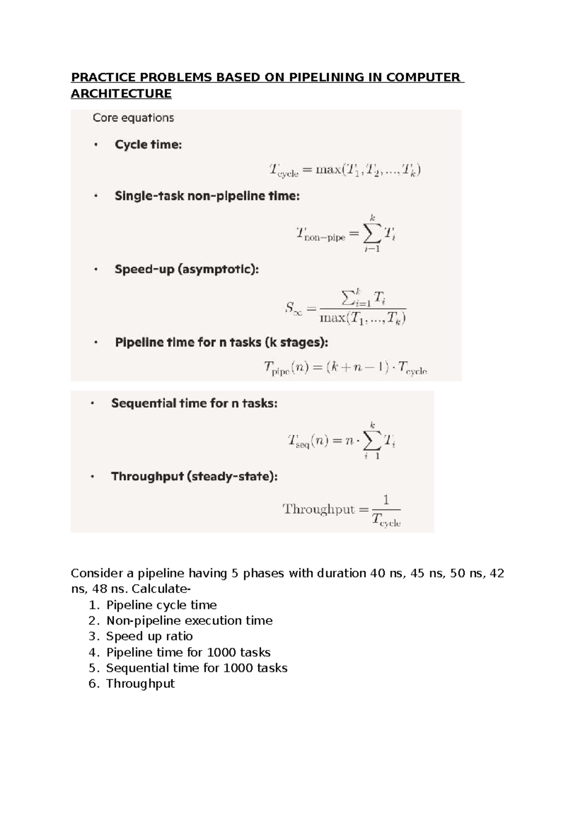 Pipelining Practice Problems in Computer Architecture (CS101) - Studocu
