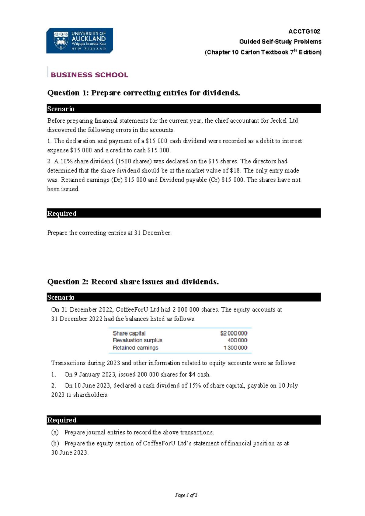 ACCTG102 Guided Problems: Correcting Entries & Share Issues (Ch 10 ...