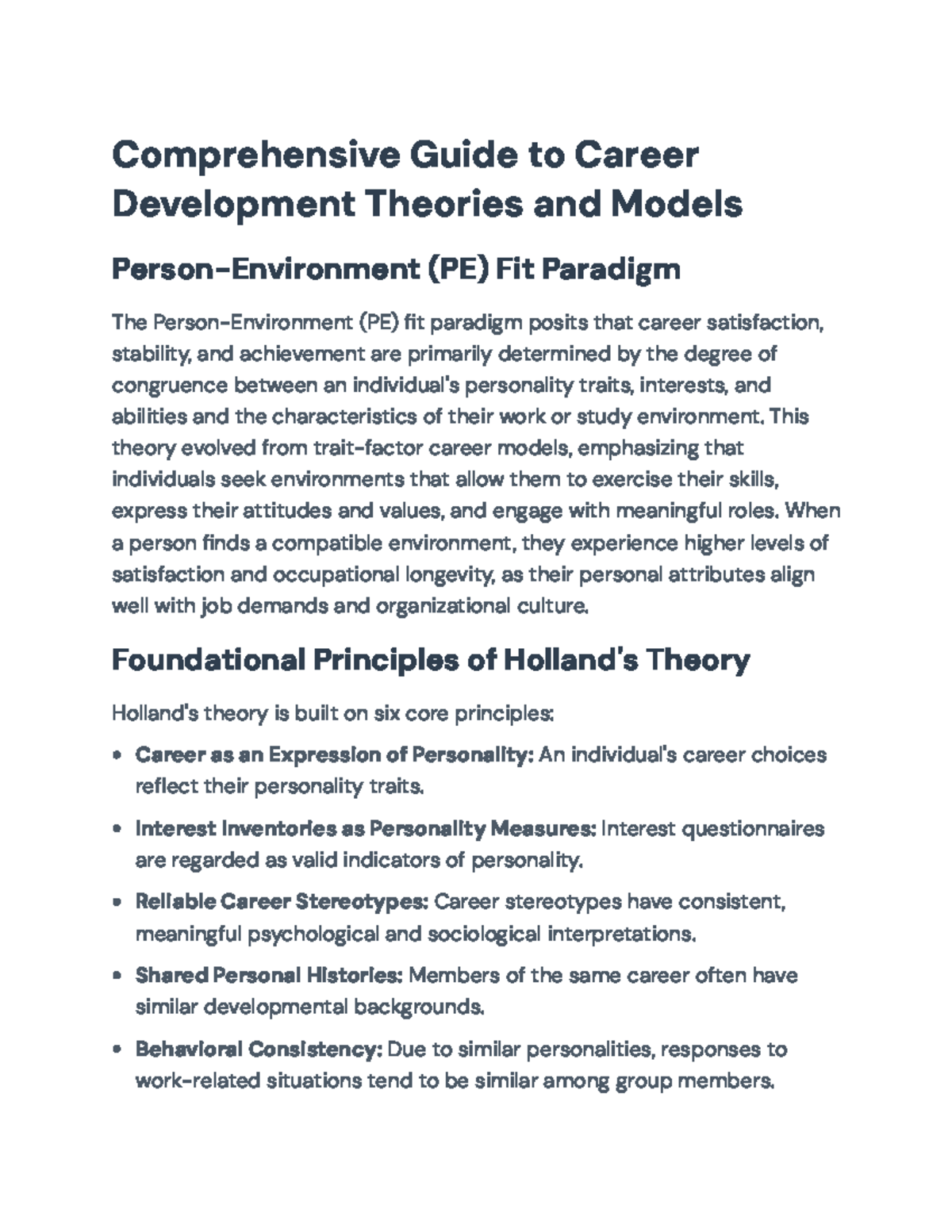 Comprehensive Overview of Career Development Theories (PE) - Studocu