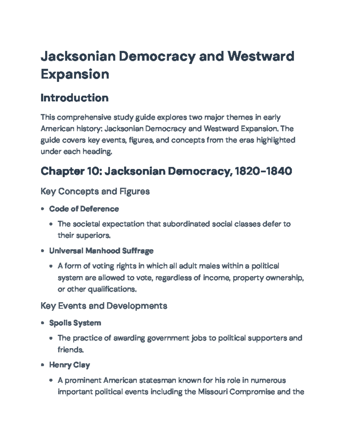 JSN 101: Study Guide on Jacksonian Democracy & Westward Expansion - Studocu