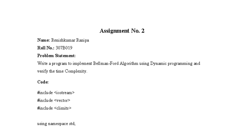 Dynamic Programming Algorithm Implementation - Assignment No. 2 - Studocu
