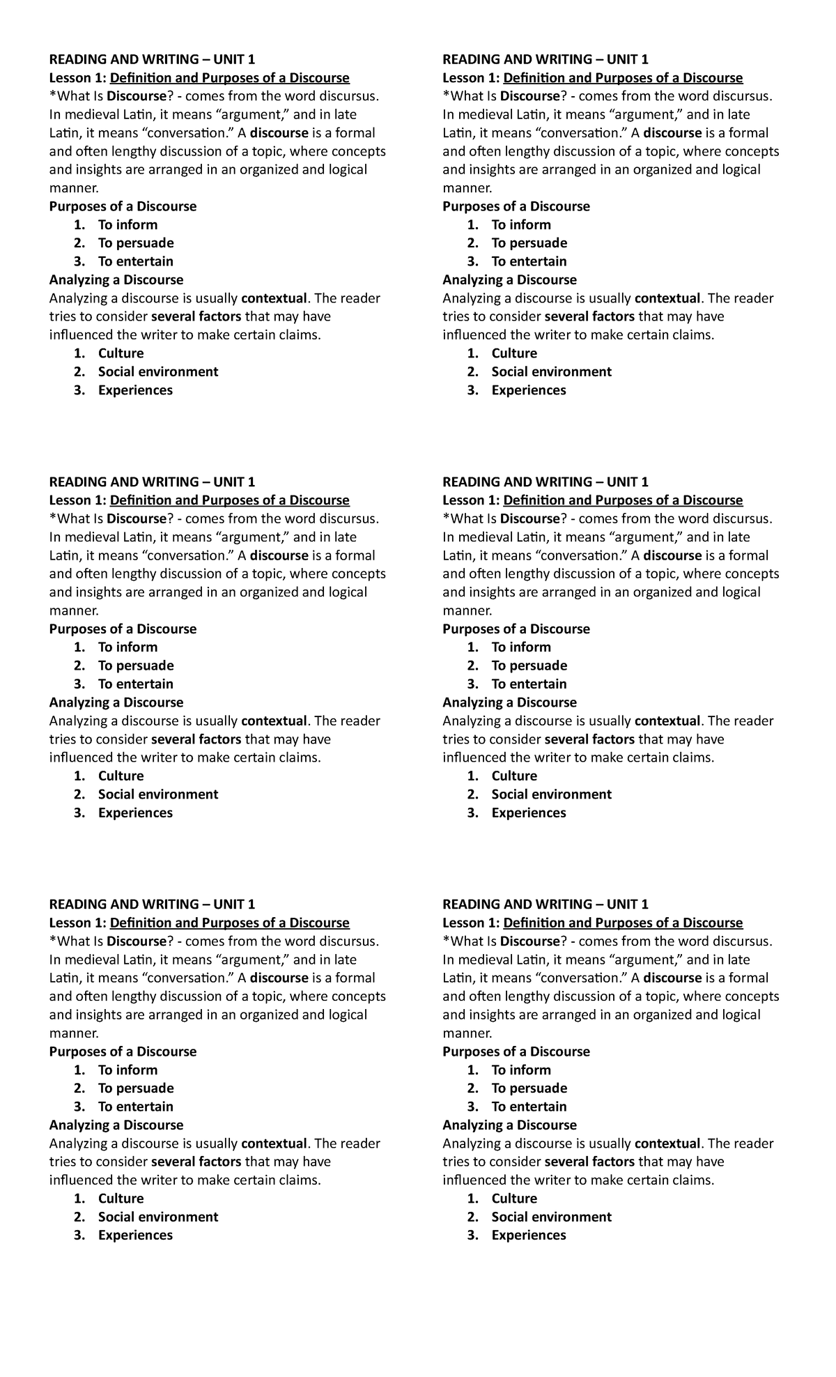Lesson 1 - Reviewer for RWS - READING AND WRITING – UNIT 1 Lesson 1 ...