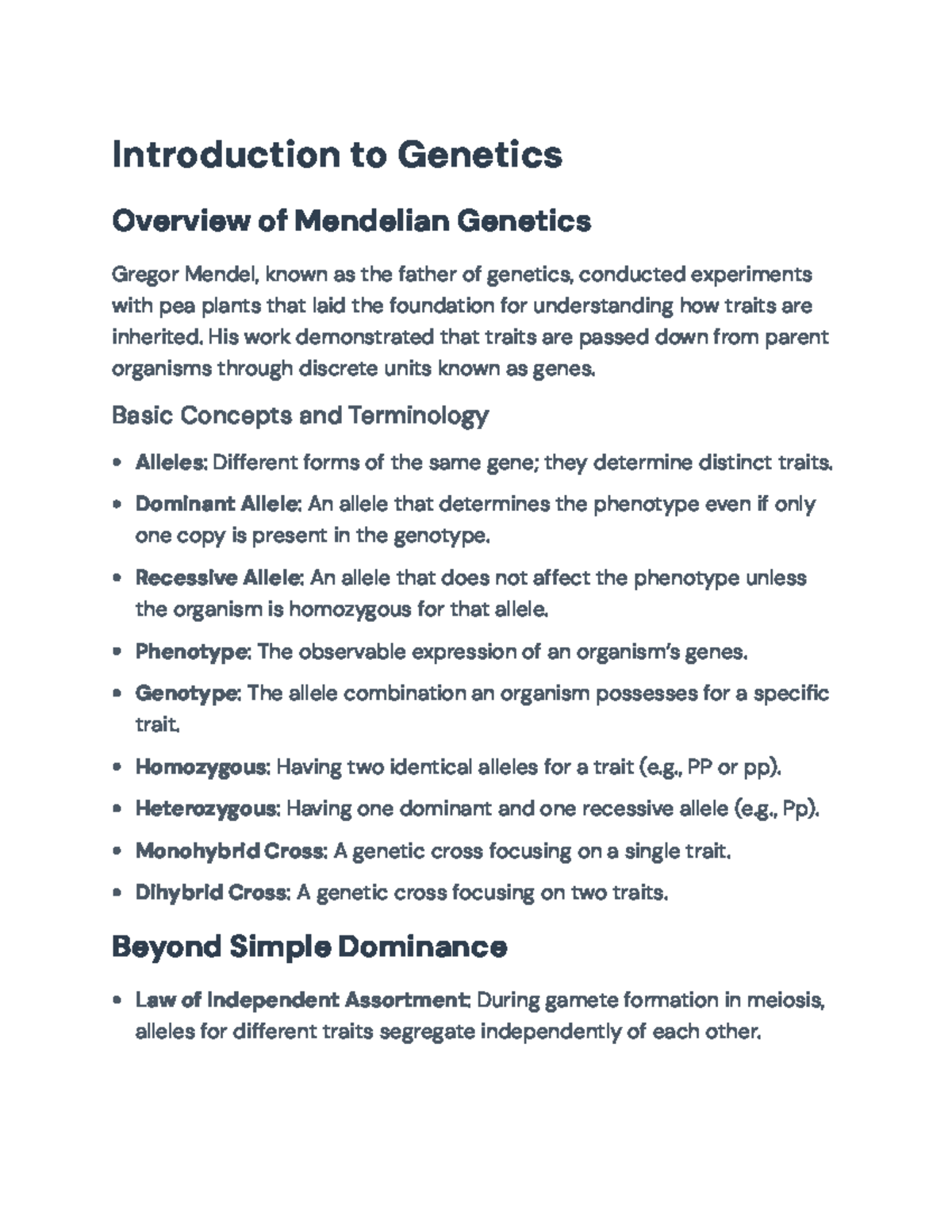 Genetics Overview: Mendelian Principles and Advanced Concepts (BIO101 ...
