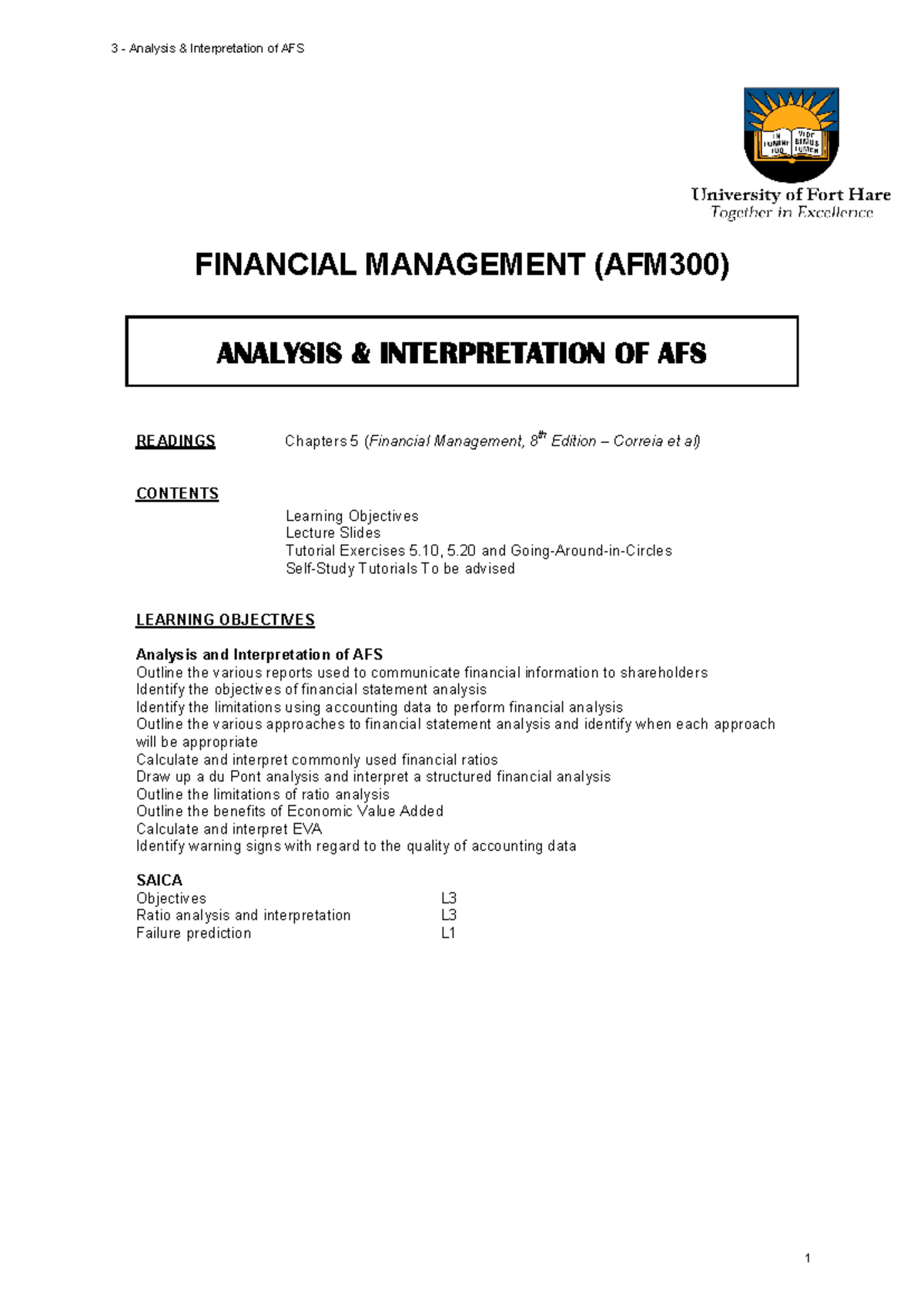 Analysis of AFS - Lecture Notes - AFM 300E - UFH - Studocu