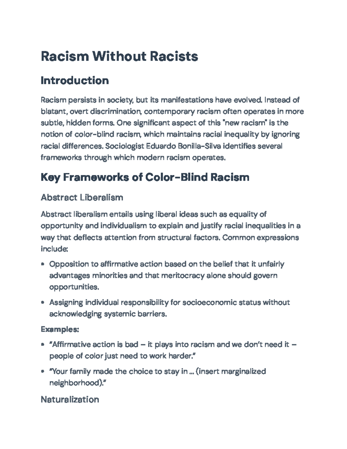 Racism Without Racists: Understanding Color-Blind Racism Frameworks ...