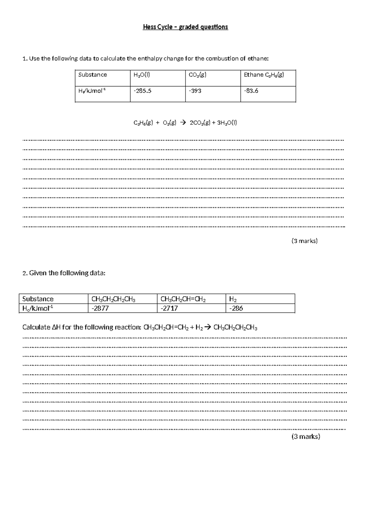 HESS101: Basic Questions on Hess Cycle Calculations - Studocu