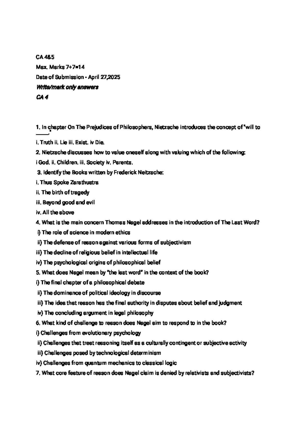 CA 4 & 5: Answers on Western Philosophy Concepts and Theories - Studocu