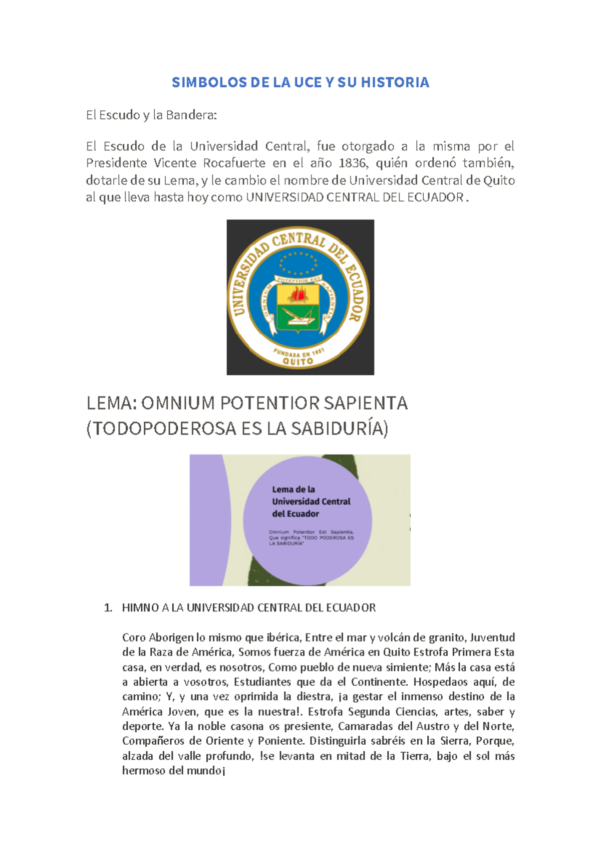 Símbolos de la UCE: Escudo, Bandera e Historia Universitaria - Studocu