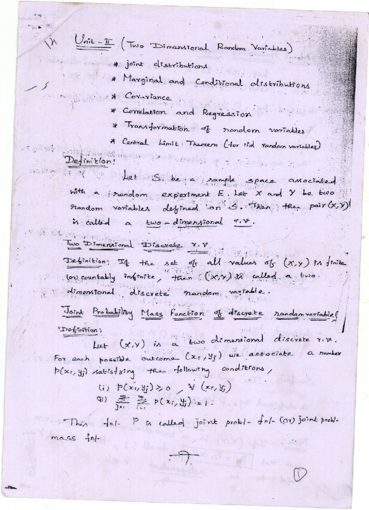 Unit 3: Two Dimensional Random Variables - Joint, Marginal, and ...