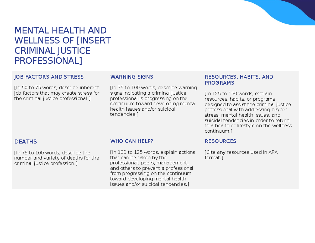 CJ 406 Mental Health and Wellness in Criminal Justice Professionals ...