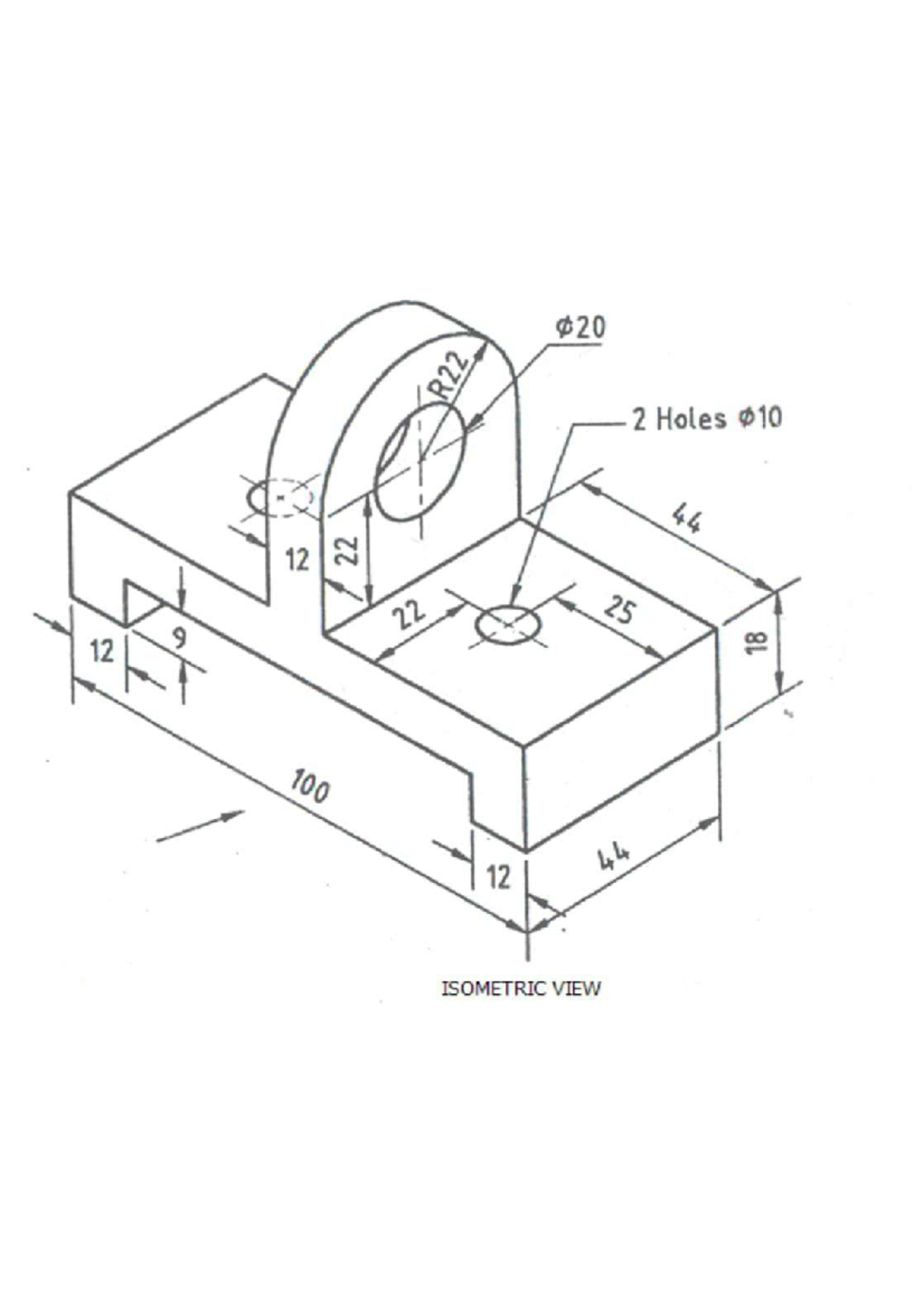 ORTHOGRAPHIC AND SECTIONAL VIEW - Engineering Drawing - 20 R22 2 Holes ...