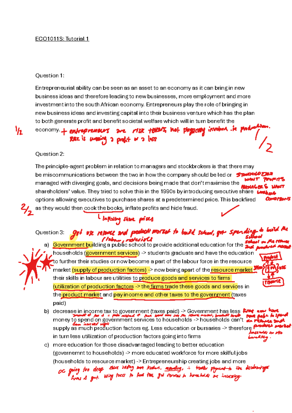 ECO1011S: Tutorial 1 Insights on Entrepreneurship and Economy - Studocu